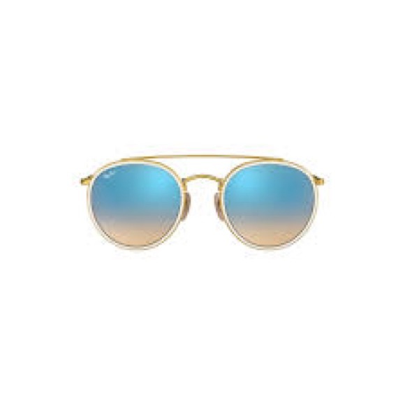 Ray-Ban | Accessories | Round Double Bridge Gold Frame Blue Lens | Poshmark